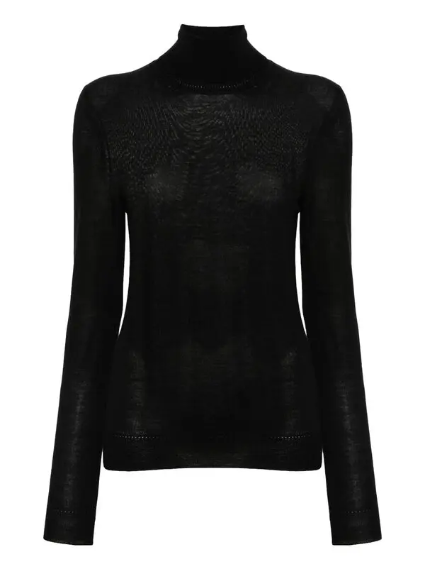 Saint Laurent Cassandre Wool Turtleneck Sweater - Black