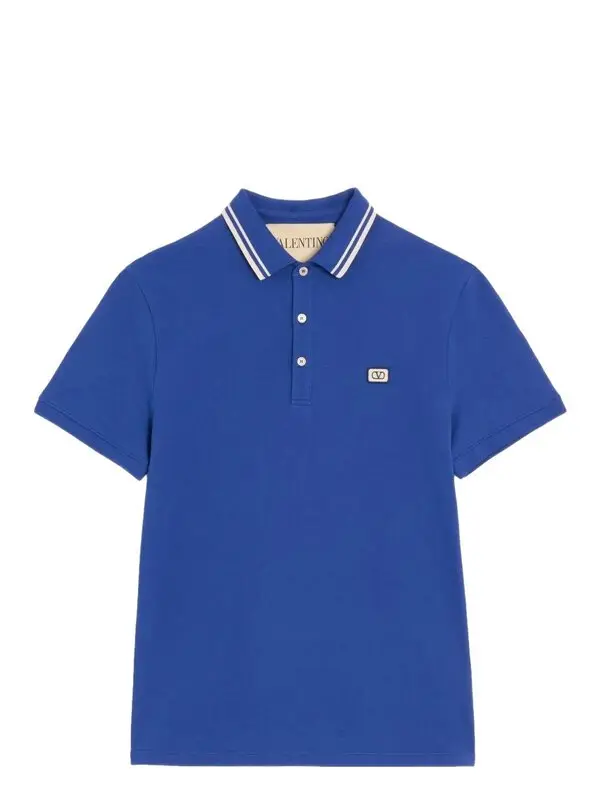 Valentino Garavani Cotton Piqué Polo With Vlogo Patch - Blue