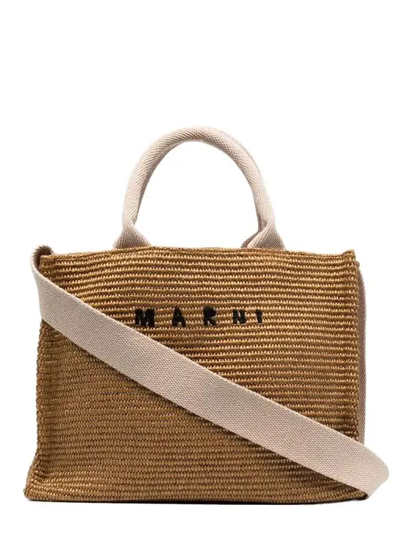Marni Small Raffia Effect Tote Bag - Brown