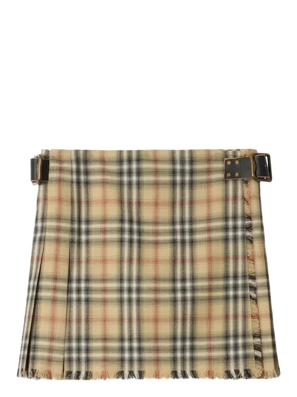 Burberry Mini Checked Wool Kilt - Nude & Neutrals