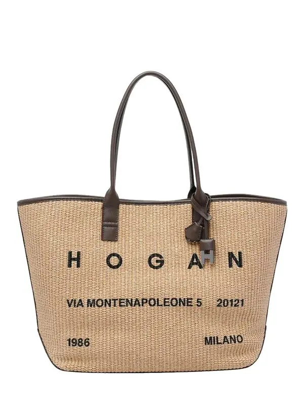 Hogan Address Media Raffia Shopping Bag - Nude & Neutrals