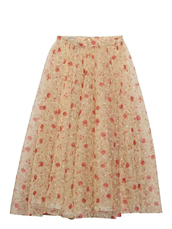 Prada Floral Print Nylonette Midi Skirt - Nude & Neutrals