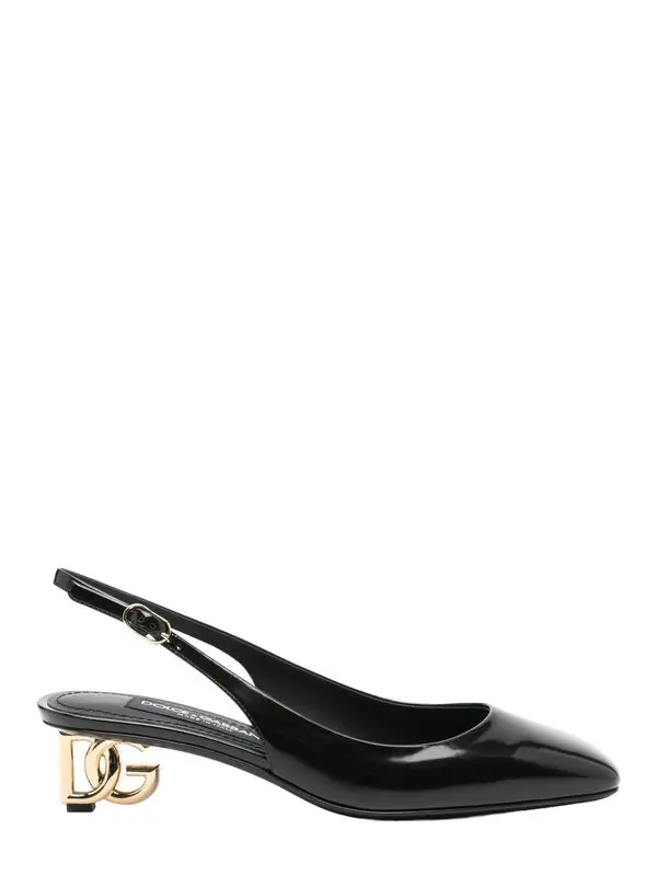 Dolce & Gabbana Logo-heel Patent Leather Slingback Pumps - Black