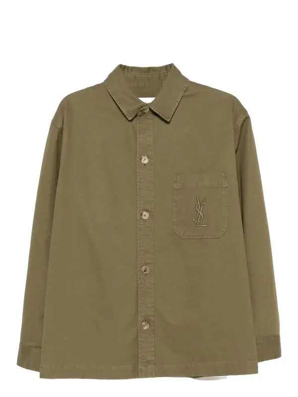 Saint Laurent Cassandre Shirt-jacket In Cotton And Linen Gabardine - Green
