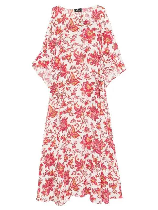 Etro Floral Print Long Dress - Pink & Purple