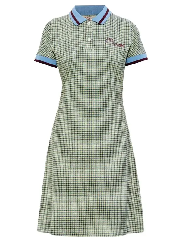 Marni Checked Short Dress With Polo Collar - Green