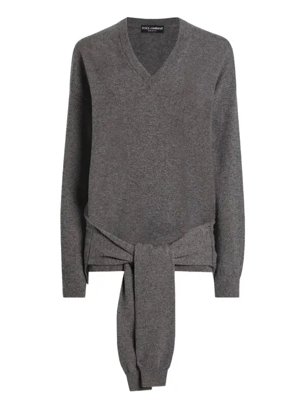 Dolce & Gabbana Cashmere V-neck Sweater With Knot Detailing - Grey