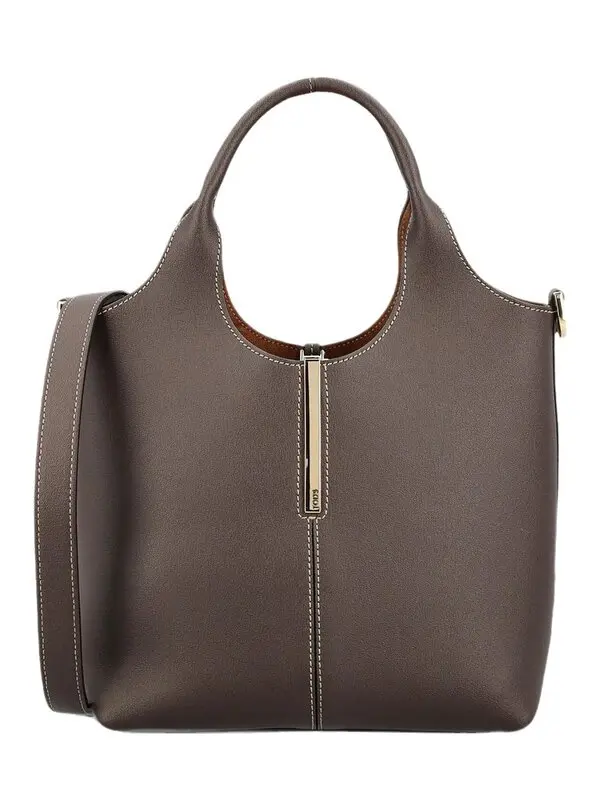 TOD`S Mini Leather Shopping Bag With Metal Bar - Brown