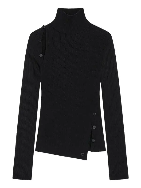 COURREGES Oblique High Neck Buttoned Sweater - Black