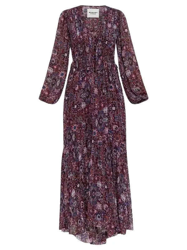 MARANT ETOILE Briane Long Printed Crêpe Dress - Pink & Purple