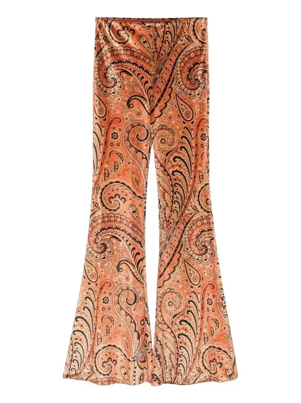 Etro Wide Leg Paisley Print Viscose Pants - Brown