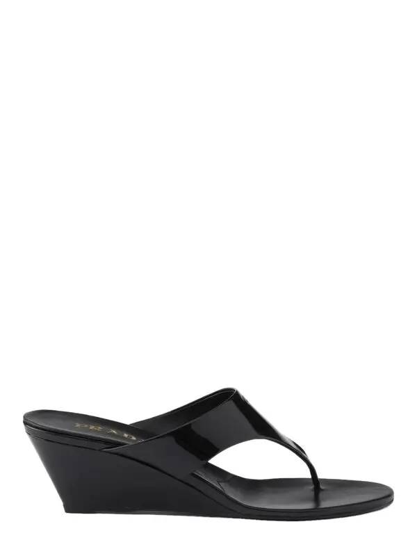Prada Patent Leather Wedge Thong Sandals - Black