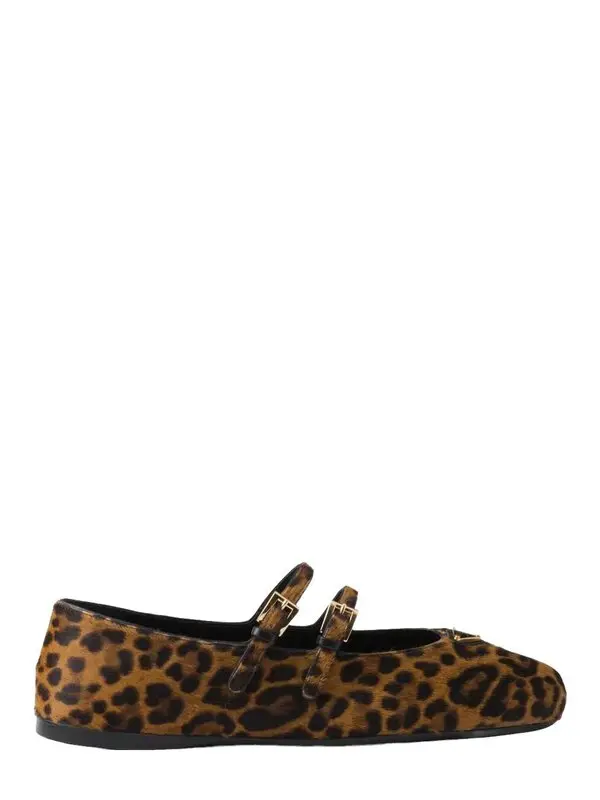Prada Animal Print Leather Ballerinas - Brown