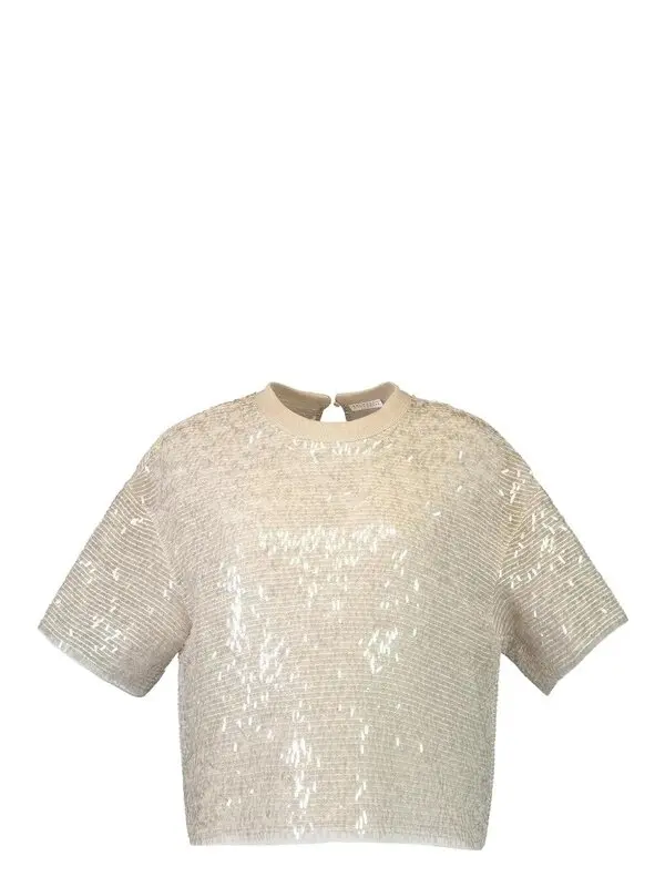 Brunello Cucinelli Embroidered Silk T-shirt - Metallic