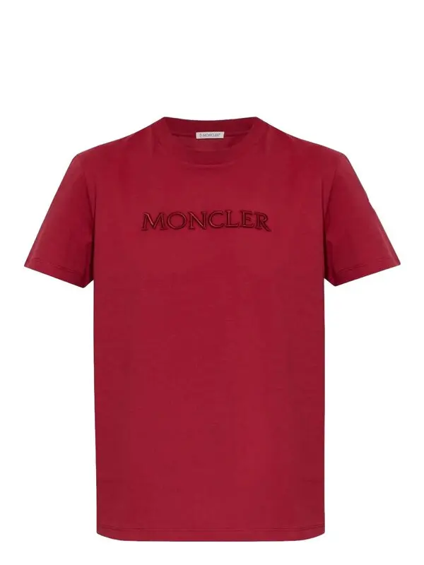 Moncler Embroidered Logo Cotton T-shirt - Red