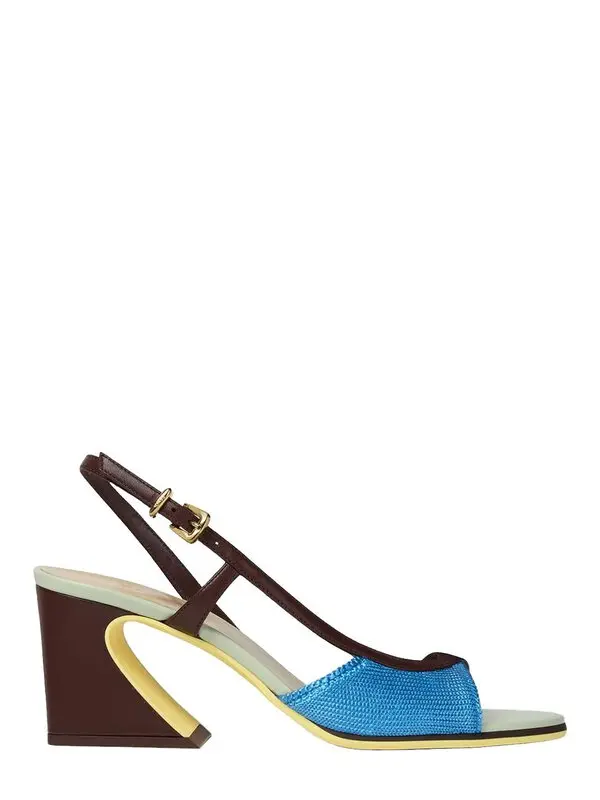 Fendi Arco Knit And Nappa Leather Sandals - Blue