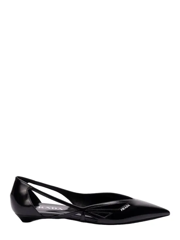 Prada Brushed Leather Cut-out Ballerinas - Black