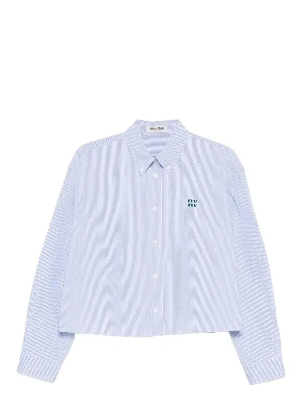 Miu Miu Crop Striped Cotton Shirt - Blue