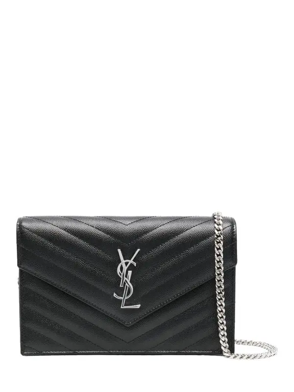 Saint Laurent Cassandre Envelope Chain Wallet In Grain De Poudre Leather - Black