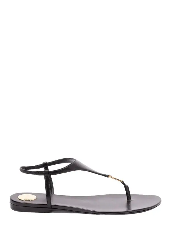 Saint Laurent Smooth Leather Cassandra Flat Sandals - Black
