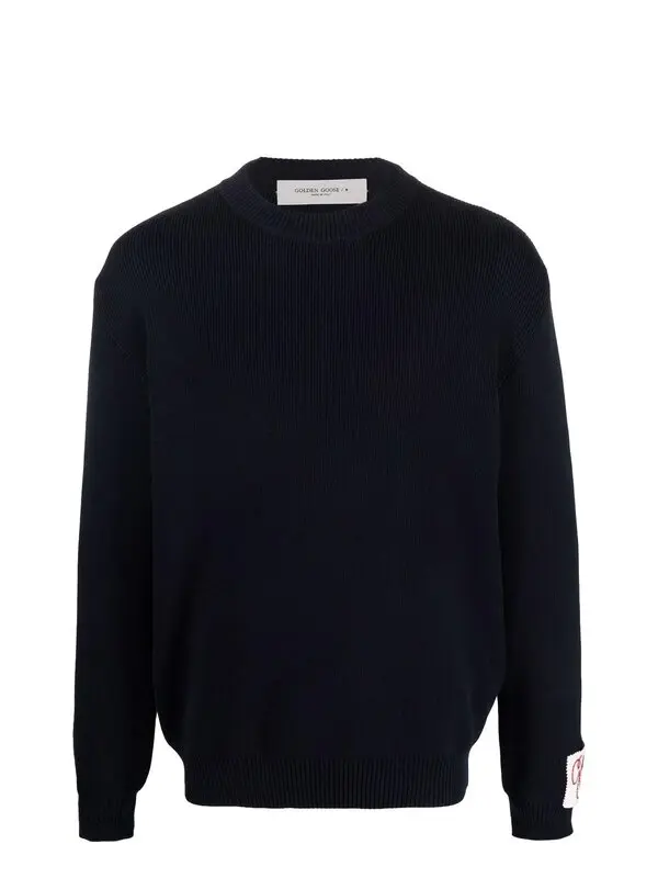 GOLDEN GOOSE Knitted Cotton Pullover With Logo - Blue