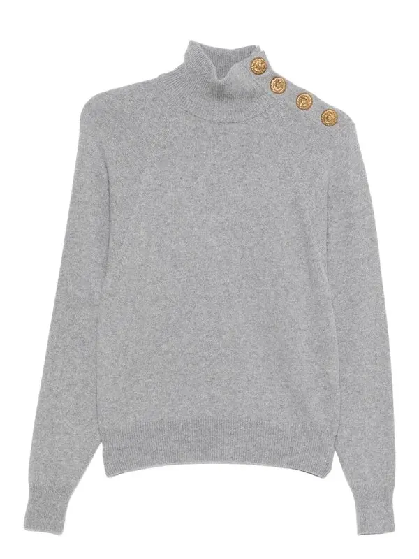 Balmain High Neck Button Detailed Sweater - Grey