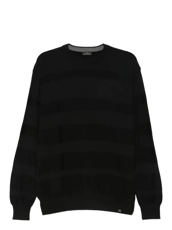 Paul & Shark Striped Crew Neck Wool Pullover - Black