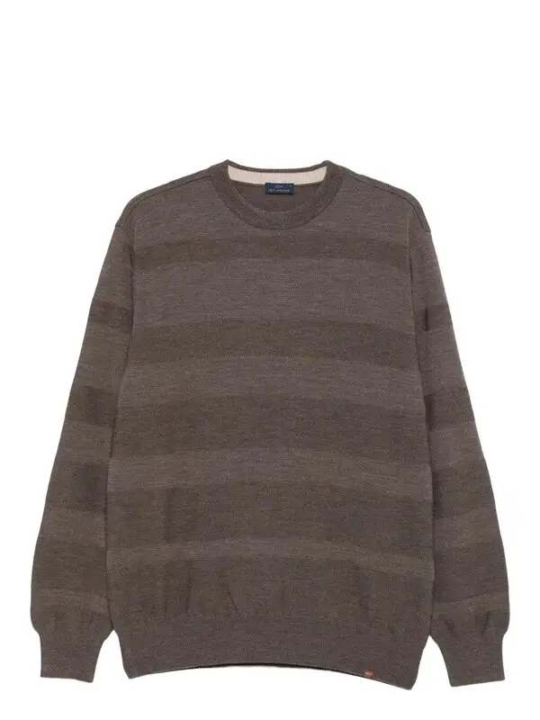 Paul & Shark Striped Crew Neck Wool Pullover - Brown