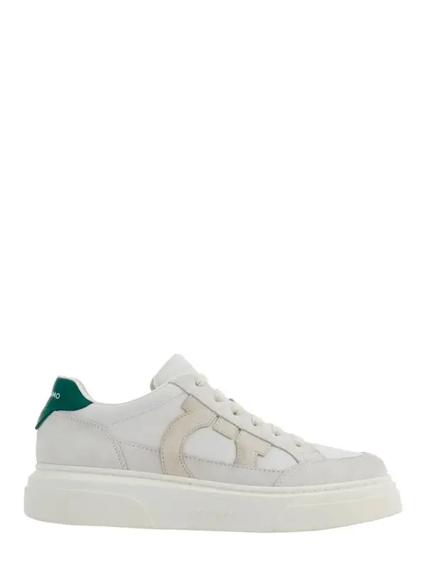FERRAGAMO Cassina Leather Sneakers With Gancini Patch - White