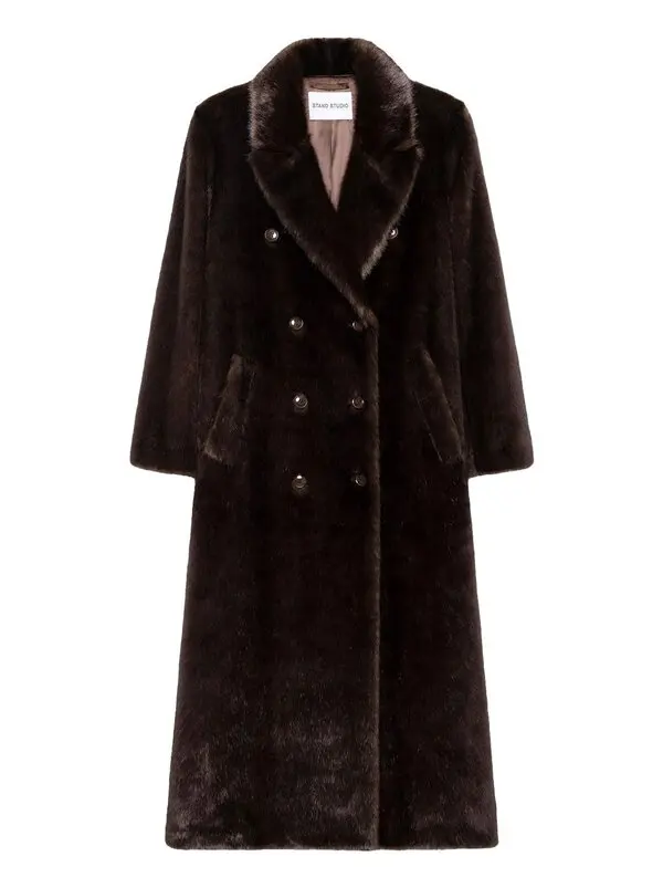 STAND STUDIO Harper Long Eco Fur Coat - Brown