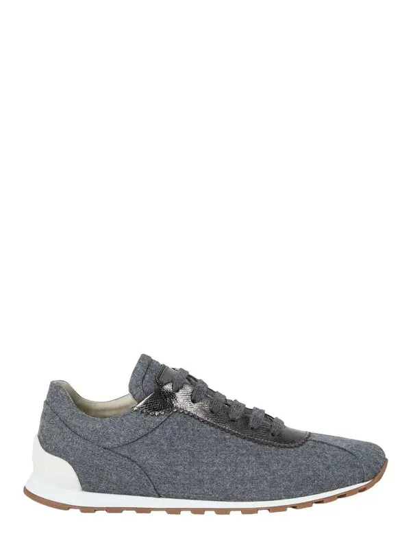 Brunello Cucinelli Runners In Virgin Wool And Lamé Calf - Grey