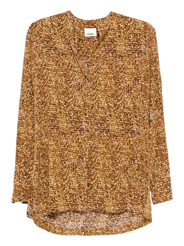 Isabel Marant Sima Mosaic Print Silk Blouse - Yellow & Orange