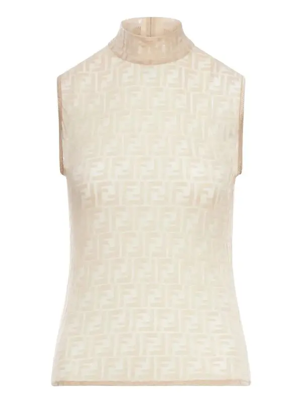 Fendi High Neck Ff Jersey Top - Nude & Neutrals