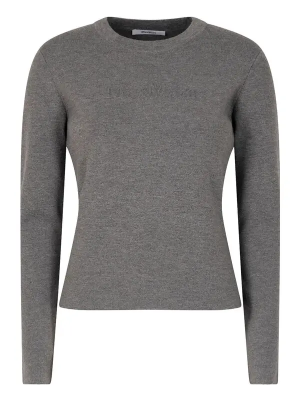 Max Mara Long Sleeved Ticino Top With Logo - Grey