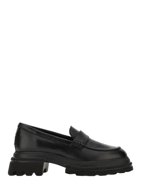 Hogan Leather Loafers With Lug Sole - Black