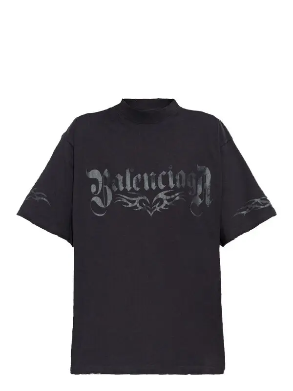 Balenciaga Medium Fit Logo Print T-shirt - Black