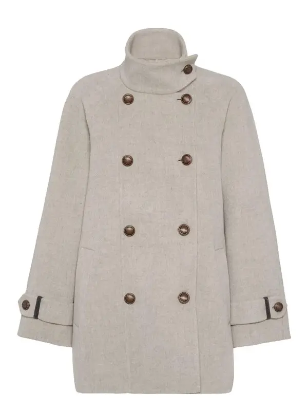 Brunello Cucinelli Virgin Wool And Cashmere Double Cloth Pea Coat - Nude & Neutrals
