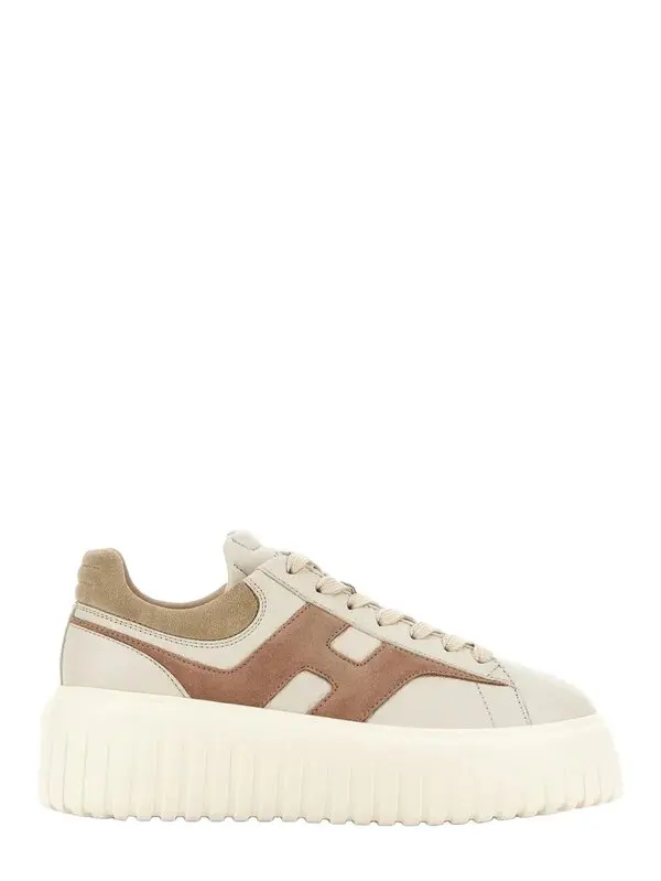 Hogan H-stripes Leather And Suede Sneakers - Nude & Neutrals