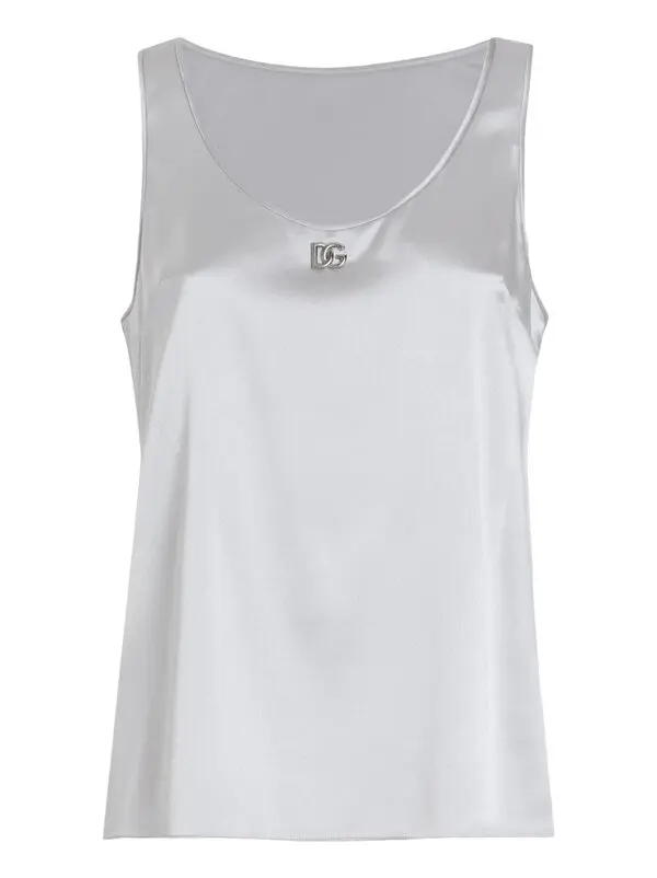 Dolce & Gabbana Silk Satin Tank Top With Dg Logo - Grey