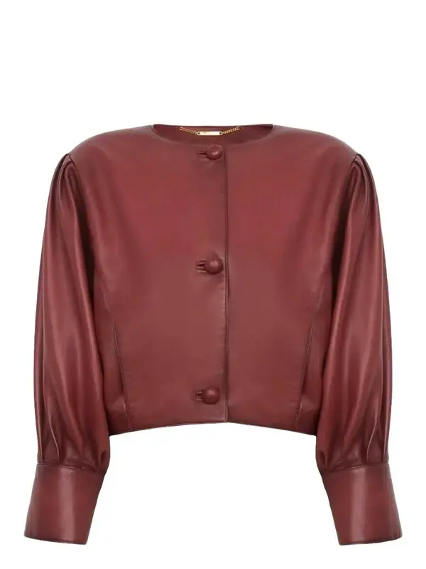 Chloé Cropped Collarless Nappa Leather Jacket - Brown