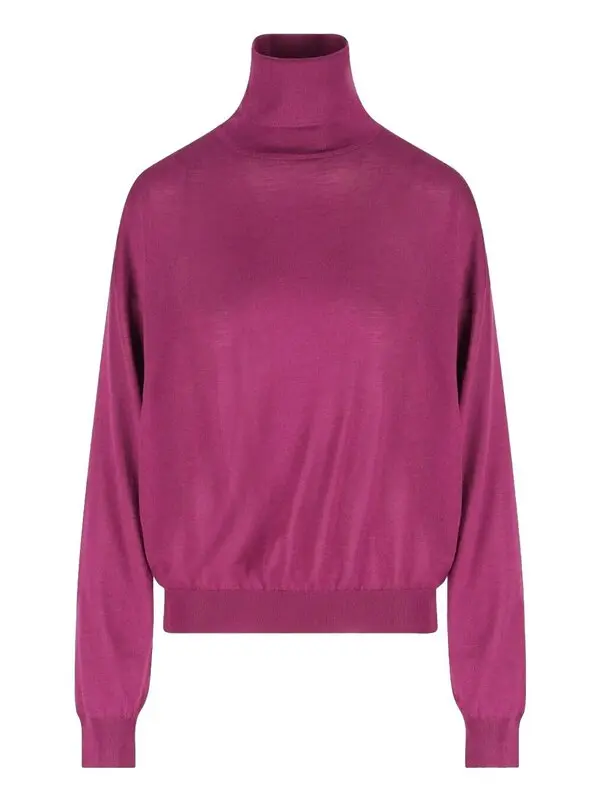 Saint Laurent High Neck Wool Sweater - Pink & Purple