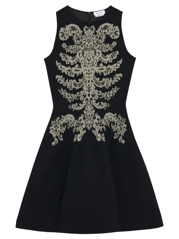 Alexander McQueen Jacquard Ribbed Lace Mini Dress - Black