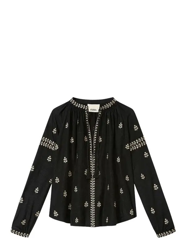 Isabel Marant Rodis Embroidered Tussar Silk Blouse - Black