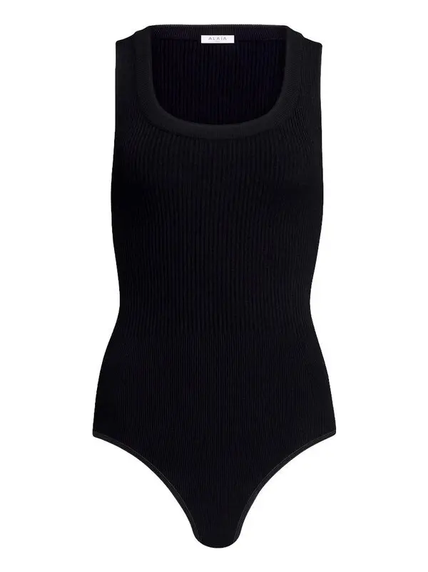 Alaïa Sleeveless Ribbed Knit Bodysuit - Black