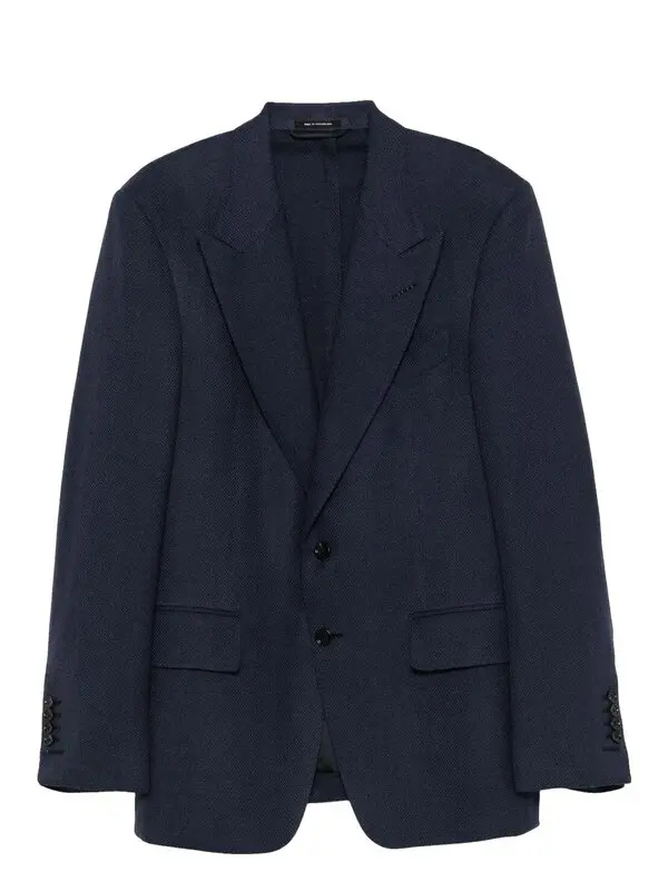 TOM FORD Basket Weave Shelton Wool Jacket - Blue