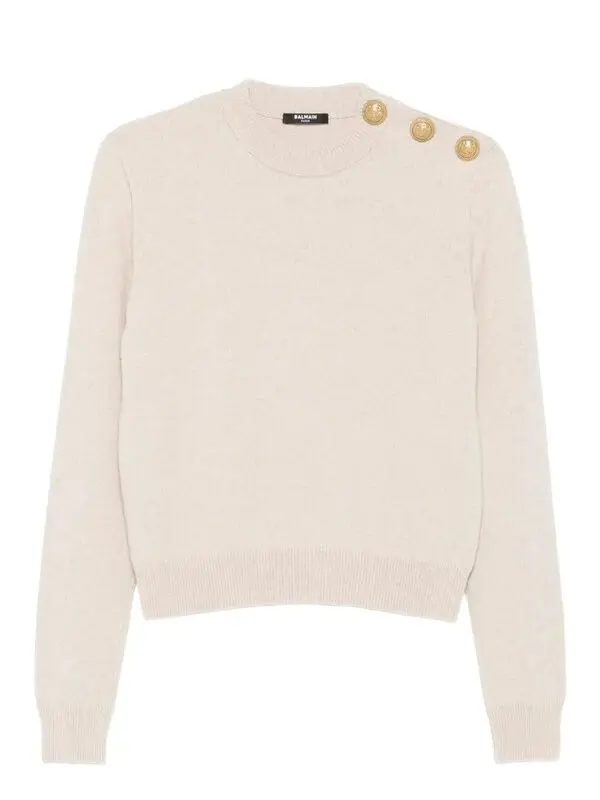 Balmain Cashmere Blend Pullover With Buttons - Nude & Neutrals