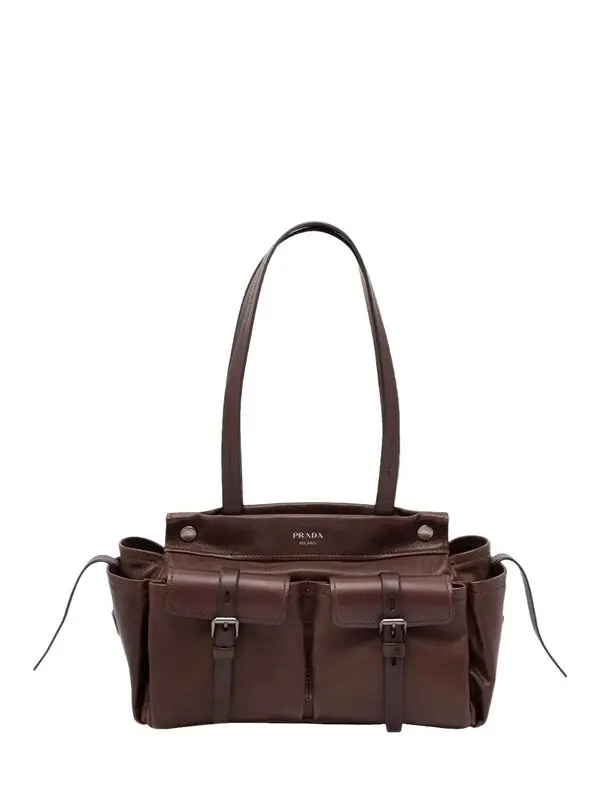 Prada Route Medium Leather Tote Bag - Brown