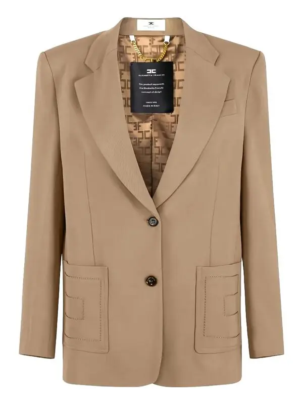Elisabetta Franchi Single-breasted Gabardine Blazer With Embroidery - Brown