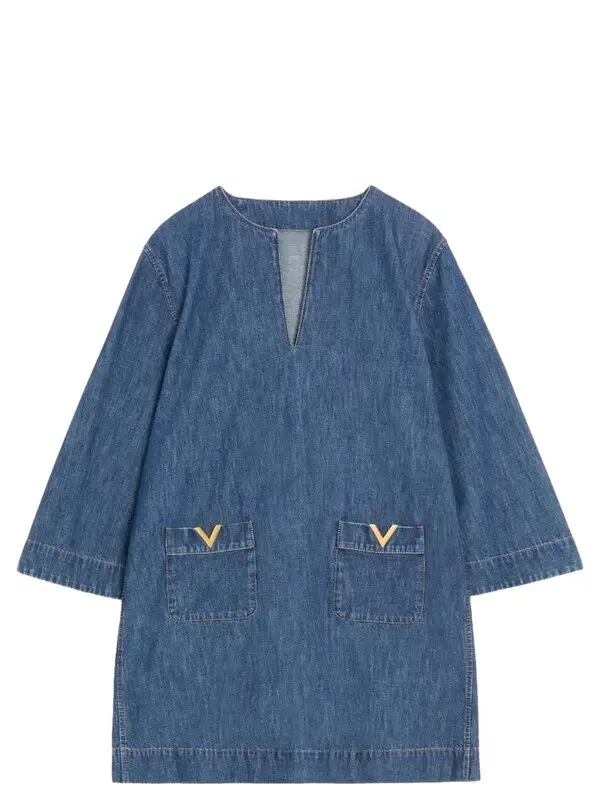 Valentino Garavani Denim Mini Dress With V-neck - Blue