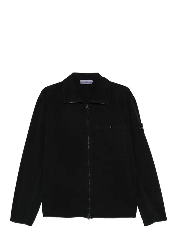 Stone Island Cotton Shirt Jacket With Zip - Black